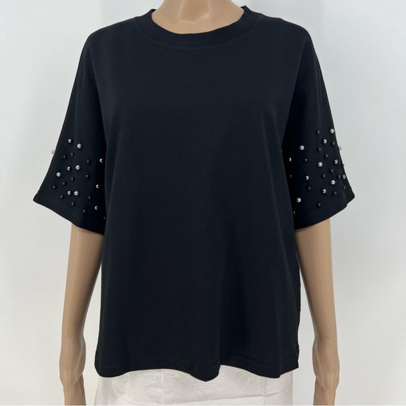 Vocal | Tops | Vocal Top Womens Black Casual Elegance Pearled Short ...